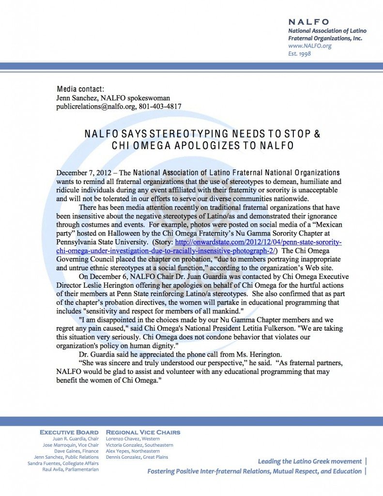 NALFO: Stereotypes Need to Stop and Chi Omega Apologizes to Latino ...